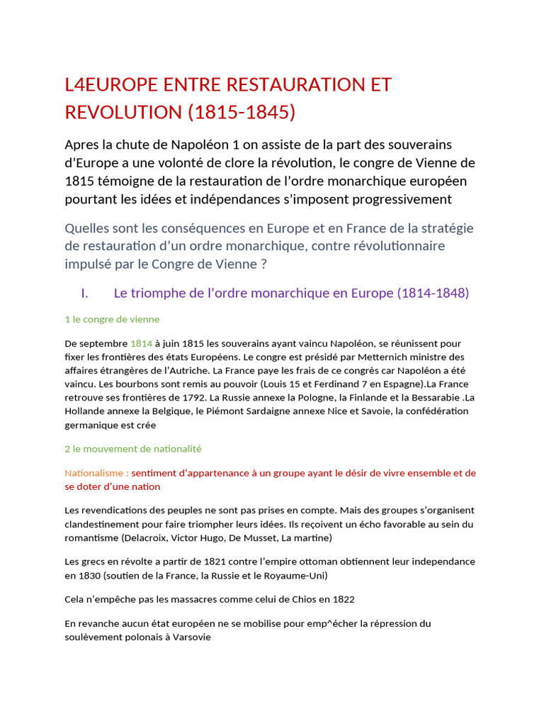 Restauration et Révolutions en Europe (1815-1845) | PDF | Révolution ...