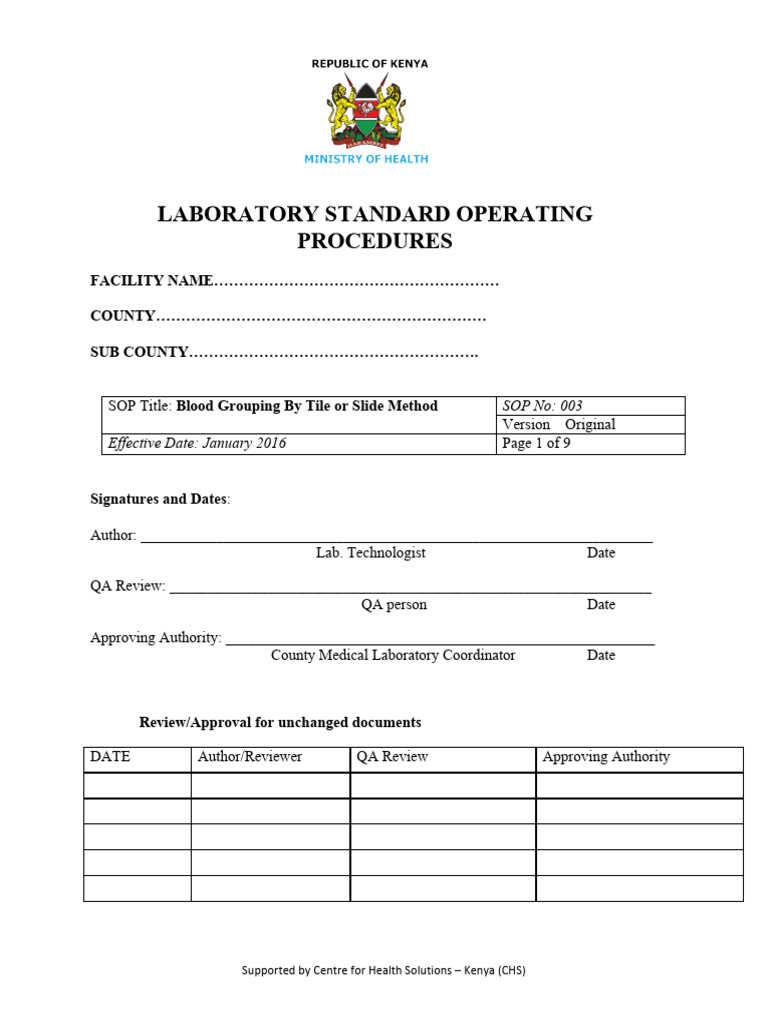 Blood Grouping SOP: Tile/Slide Method | PDF | Blood Type | Vertebrates