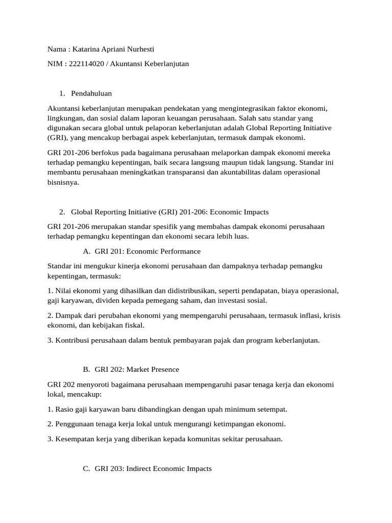 Akuntansi Keberlanjutan dan GRI 201-206 | PDF