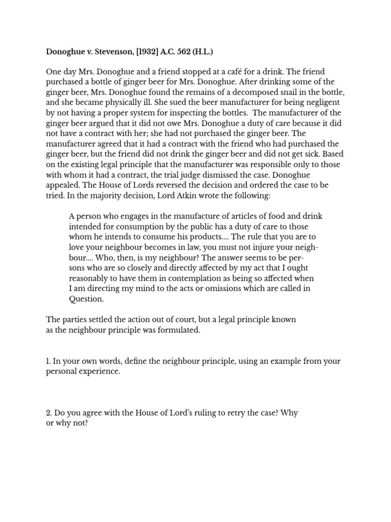 CLU Donoghue V Stevenson | PDF