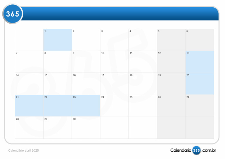 Calendário Abril 2025 | PDF