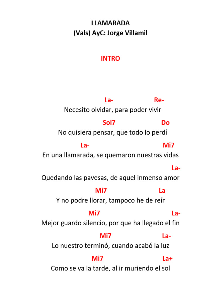 LLAMARADA - Letra y Acordes | PDF