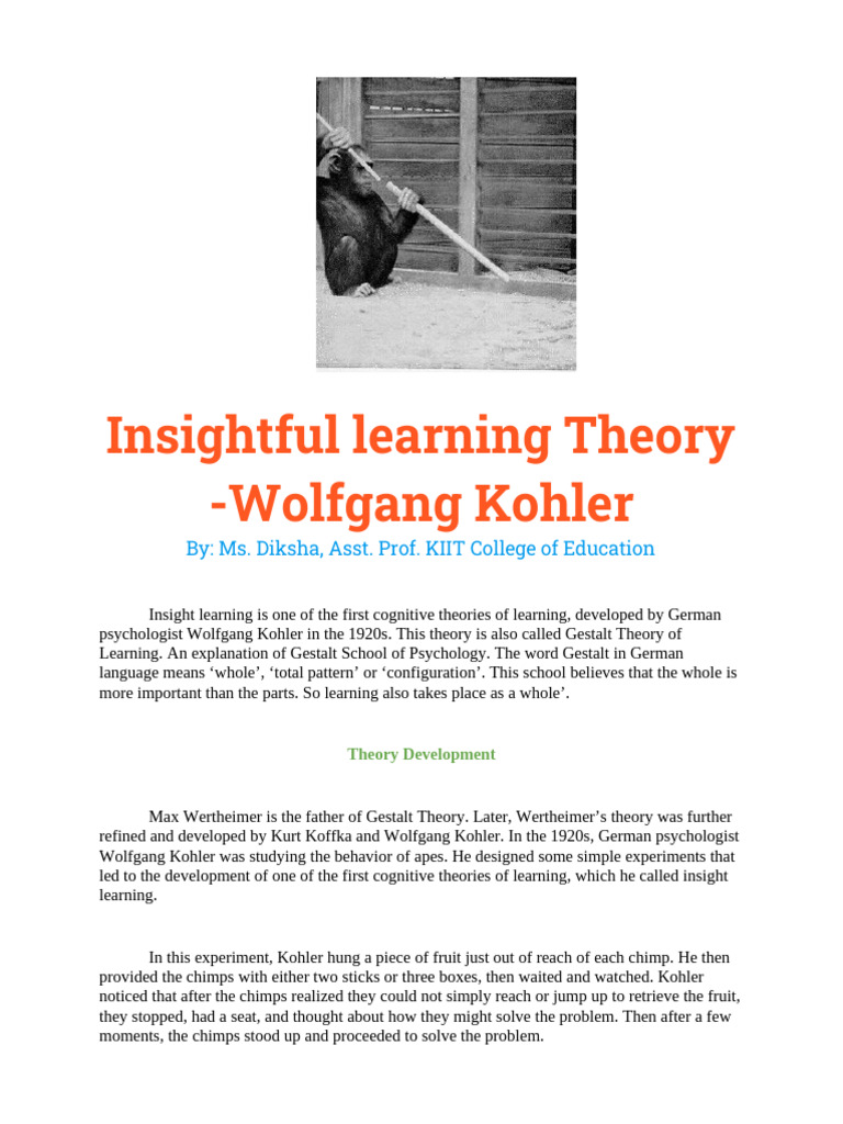 Kohler's Insight Learning Theory Explained | PDF | Insight | Learning