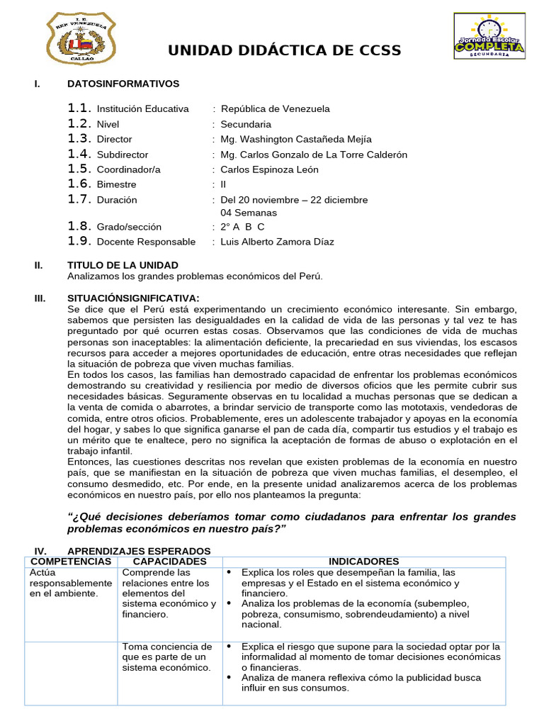 Unidad de Didactica IV Bimestre II _iv Bimestre | PDF | Pobreza | Pobreza e indigencia