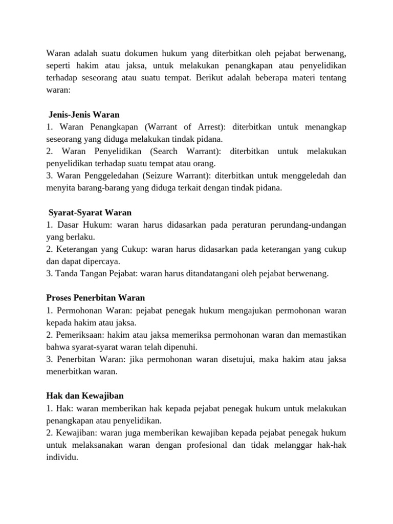 Pengertian dan Jenis Waran Hukum | PDF
