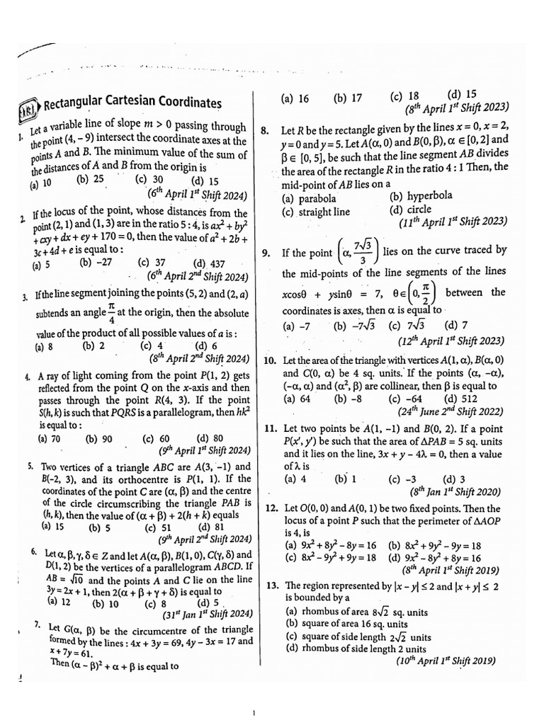 Straight Line JEE PYQs | PDF