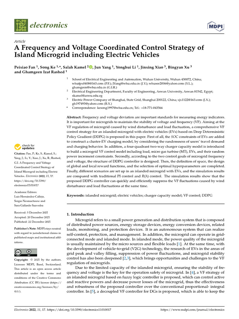 A Frequency and Voltage Coordinated Control Strategy of Island Microgrid Including Electric ...