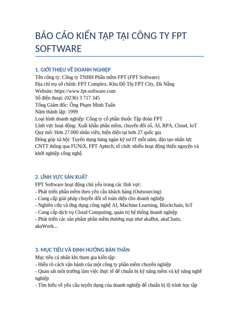 Bao Cao Kien Tap FPT Software | PDF