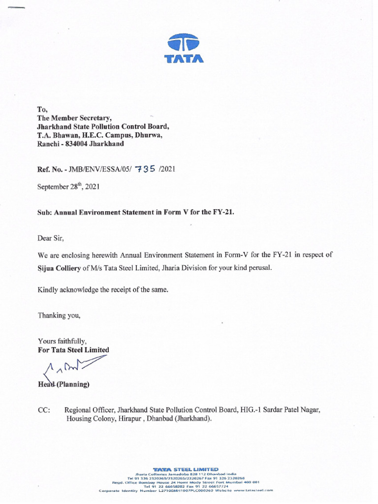 Environment Statement of Sijua Colliery For Fy21 | PDF | Waste | Waste Management