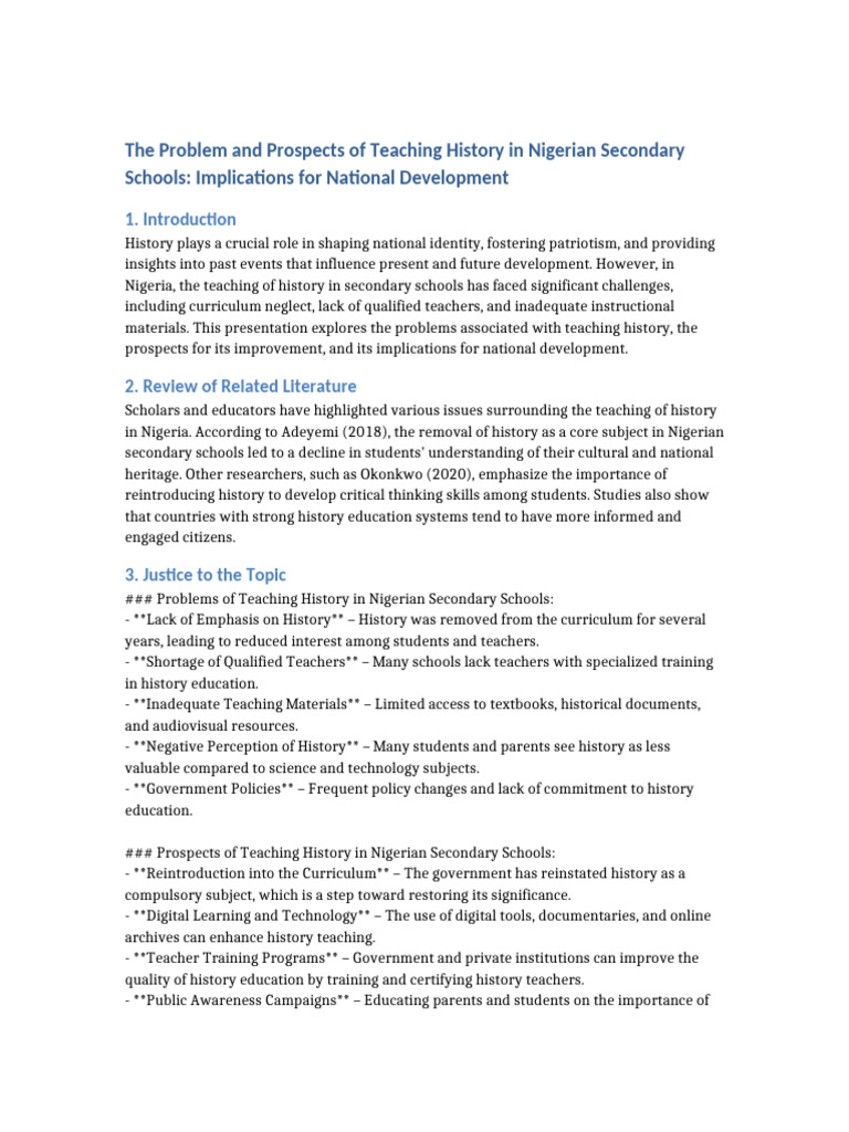 Teaching History Nigeria | PDF | Teachers | Education Theory
