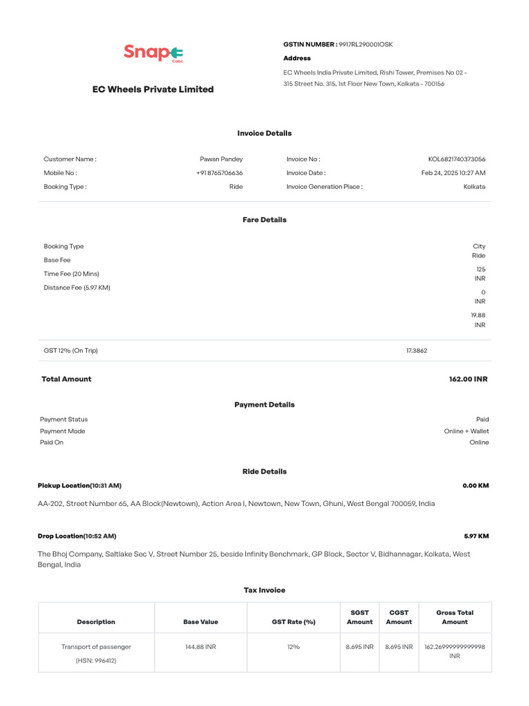 Rideinvoice KOL6821740373056 | PDF | Invoice | Taxes