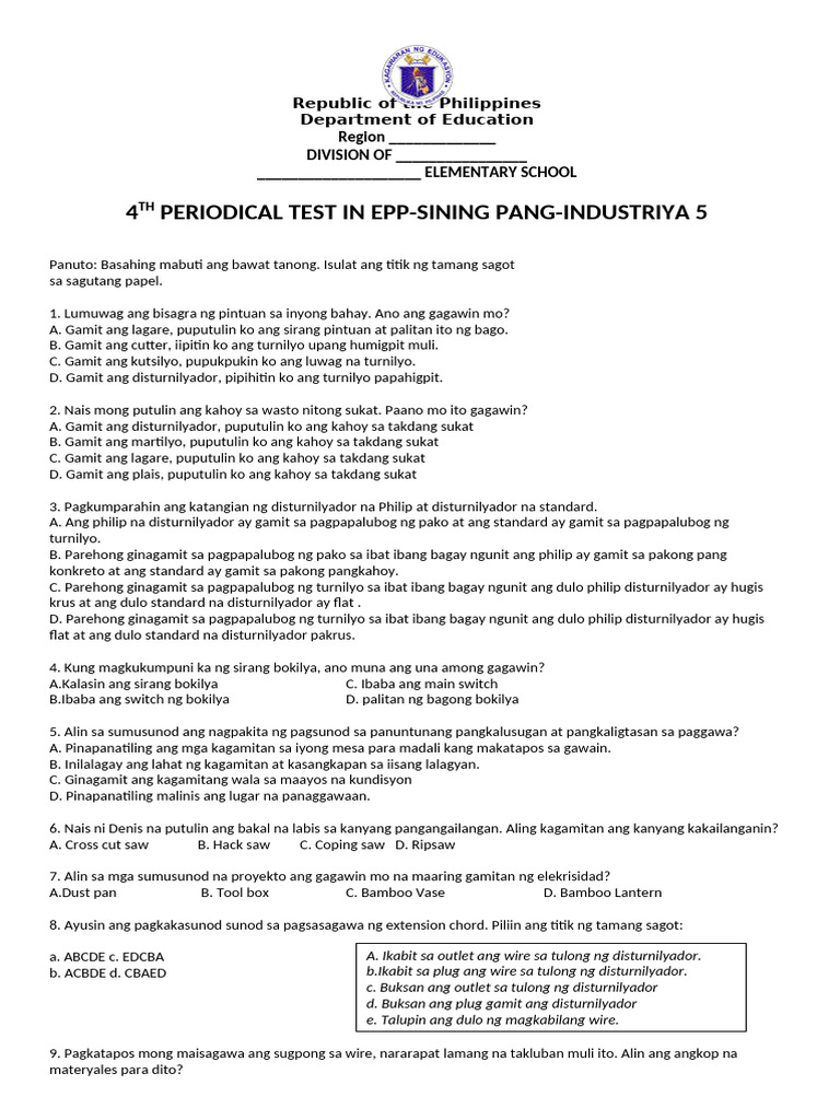 Pt_epp 5 Ia - q4 v1 | PDF