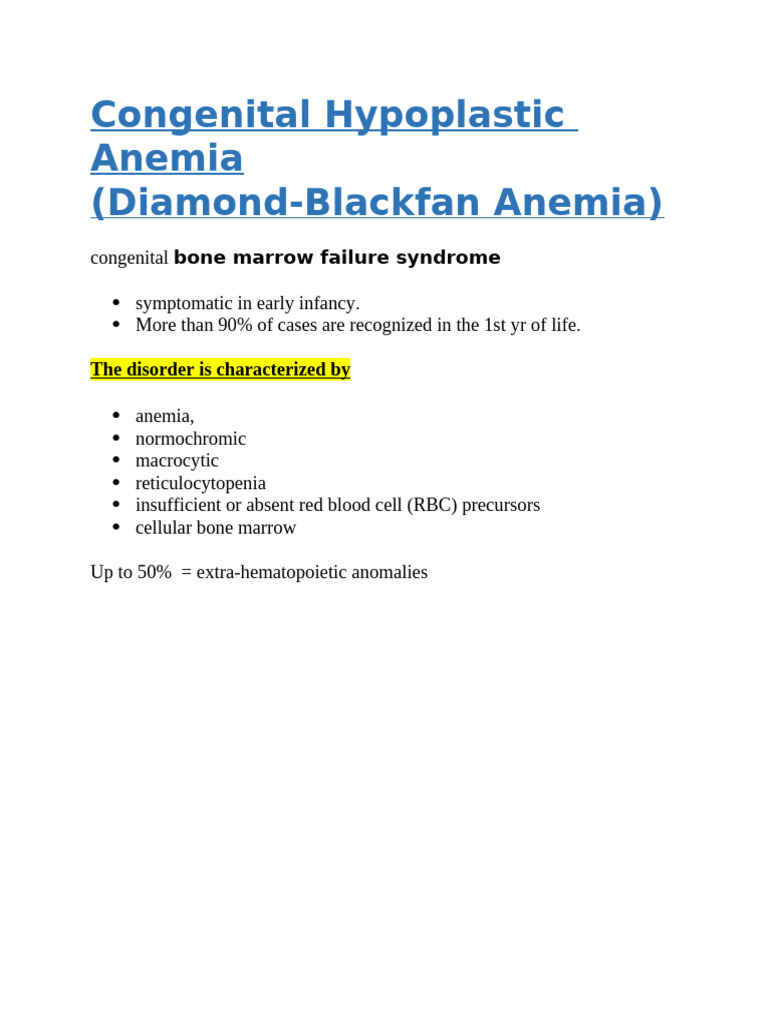 Congenital Hypoplastic Anemia DBA | PDF | Hematopoietic Stem Cell ...