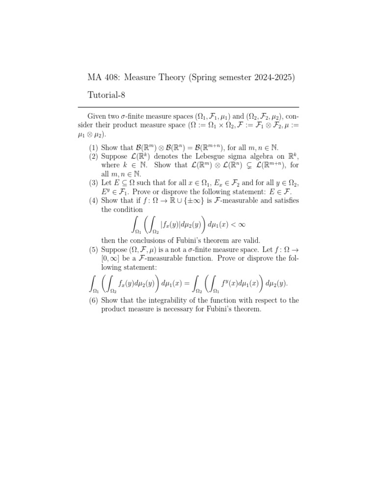 Measure Theory: Product Measures and Fubini's Theorem | PDF
