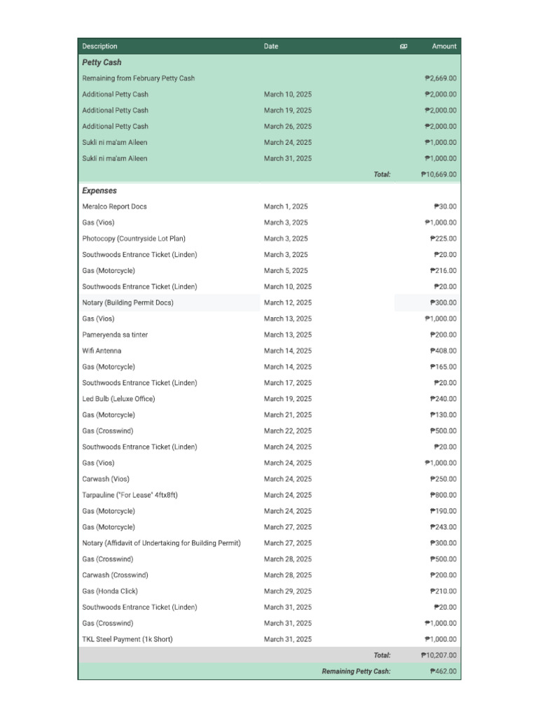 March 2025 Petty Cash Liquidation | PDF