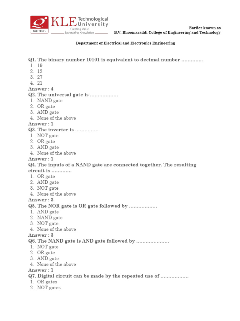 Digital Electronics MCQ Review | PDF | Logic Gate | Binary Coded Decimal