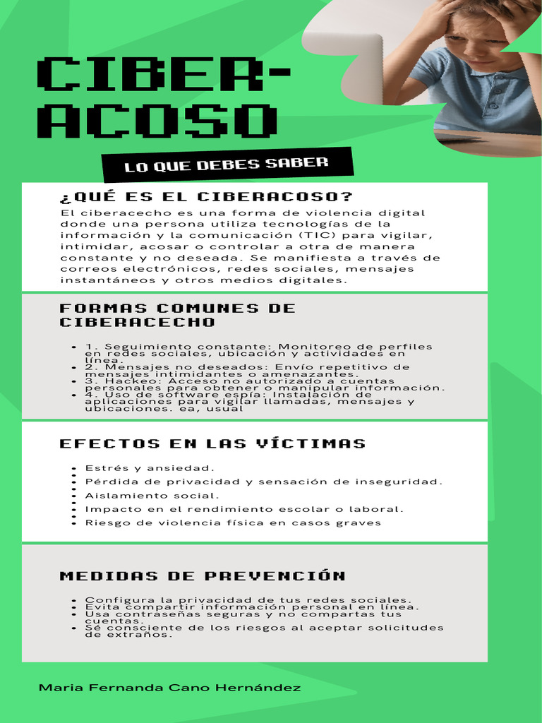 Infografía Informativa Ciberacoso Impactante Y Con Bloques Verde