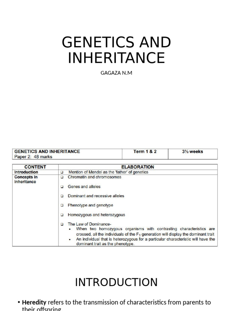 GENETICS AND INHERITANCE | PDF | Dominance (Genetics) | Allele