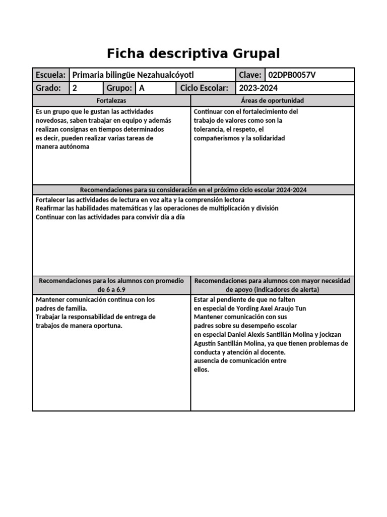 Ficha Descriptiva Grupal | PDF