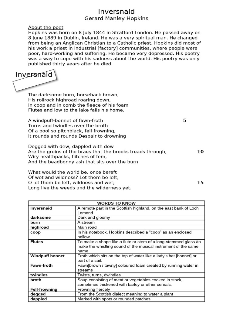 INVERSNAID | PDF | Poetry | Rhyme