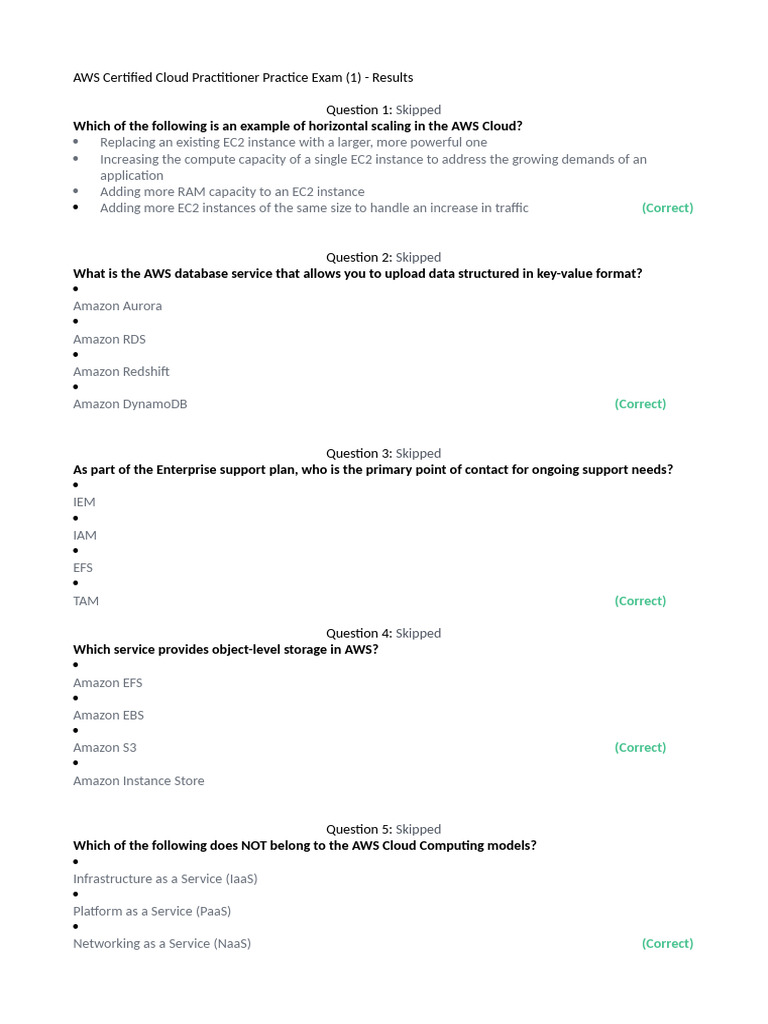 AWS Certified Cloud Practitioner Practice Exam---WITHOUT EXPLAINANTION ...