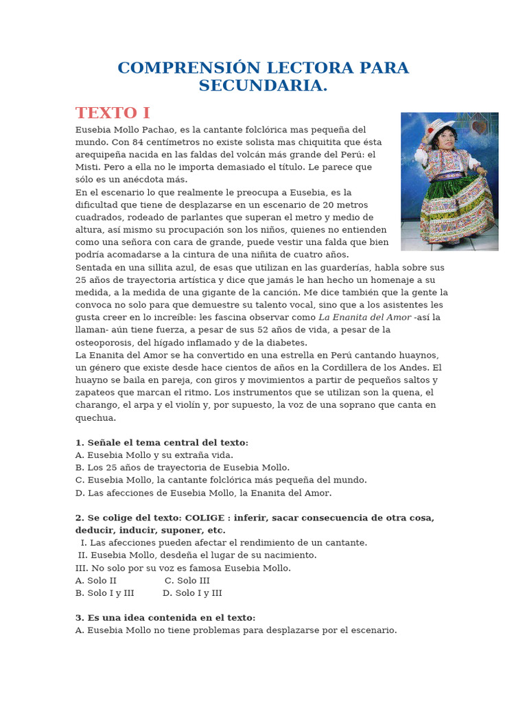 Comprensión Lectora para Secundaria | PDF | Comprensión lectora