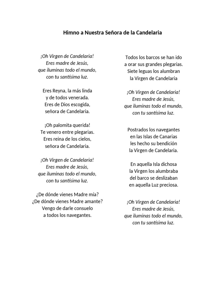 Himno A La Virgen de Candelaria | PDF