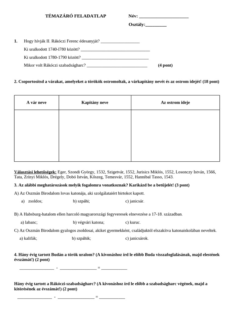 Témazáró Feladatlap | PDF