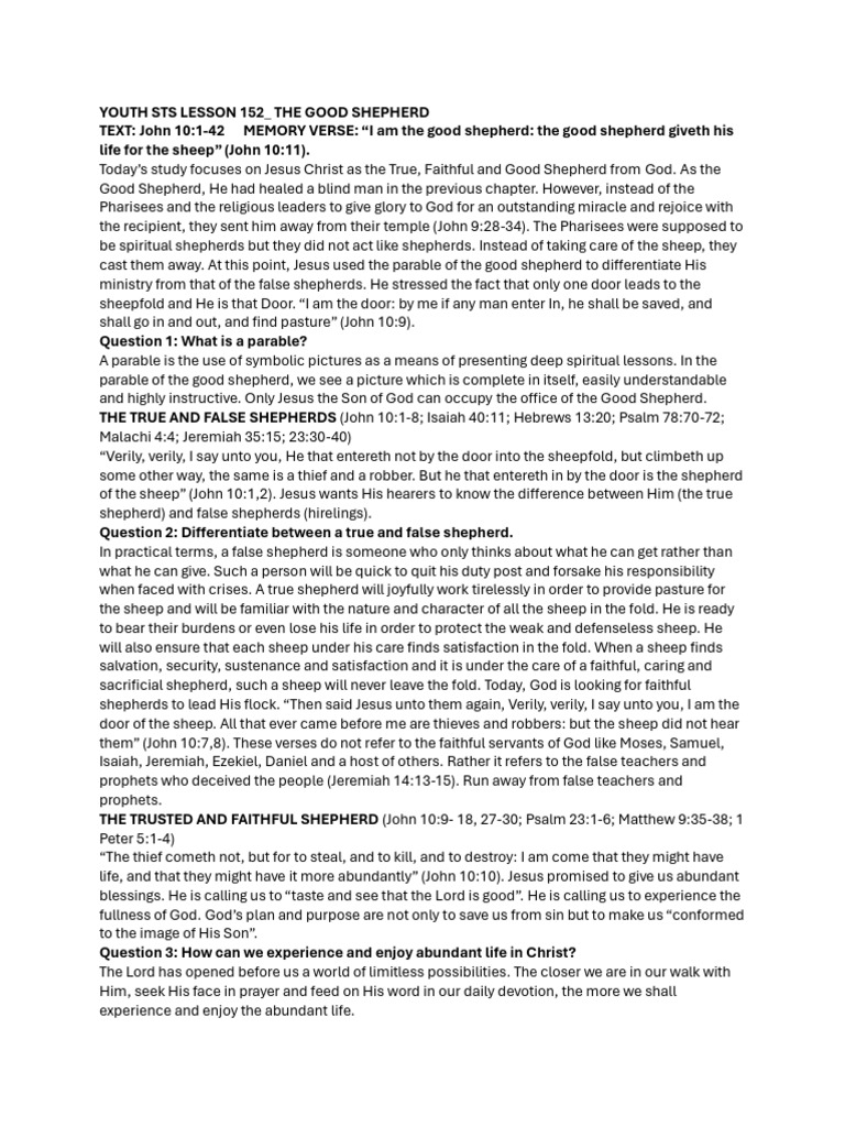 Understanding Jesus as the Good Shepherd | PDF | Jesus | Gospel Of John