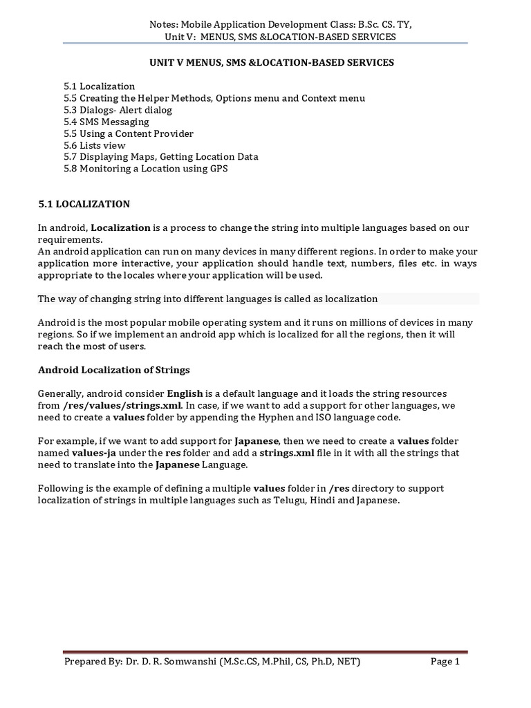 Mobile Application Development Unit 5 Menus Sms &location-Based Services | PDF | Android ...