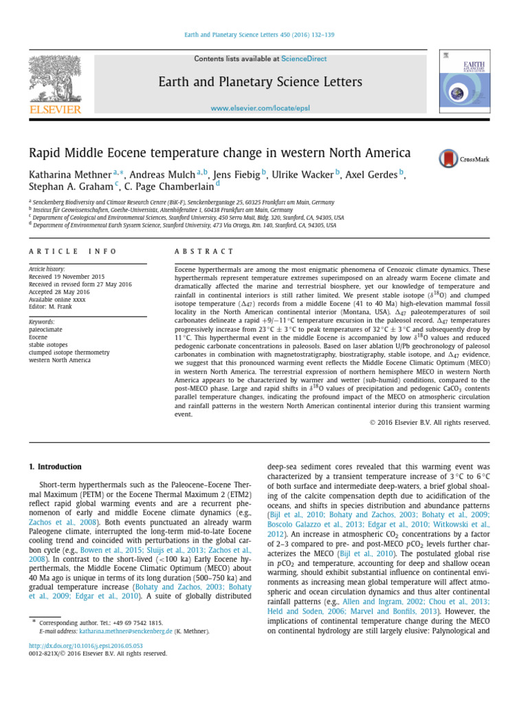 230 - Methner Et Al. 2016 EPSL | PDF | Earth Sciences | Physical Geography