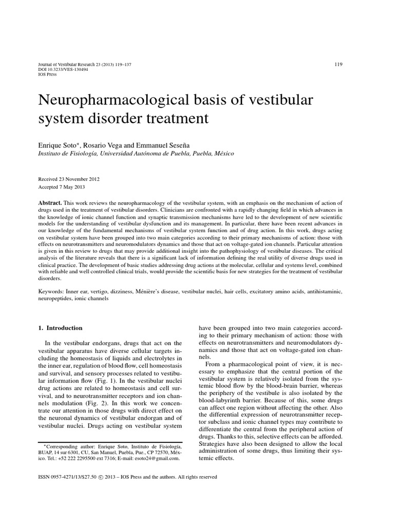 2013 - Soto, Vega and Seseña. JVR. 2013. Neuropharmacological Basis of Vestibular System ...