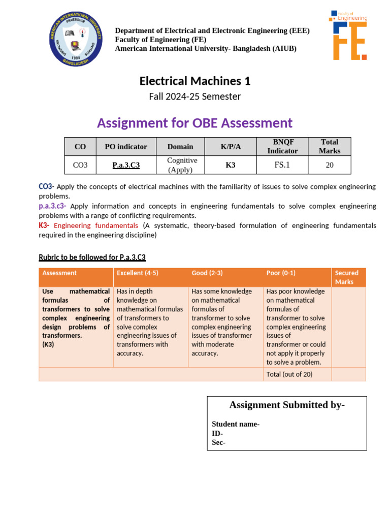 CO3 Phase 7: Transformer Design Assignment | PDF | Engineering ...