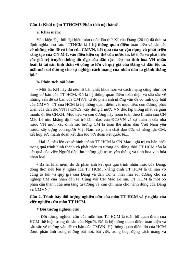 Đề cương TT HCM 2 | PDF