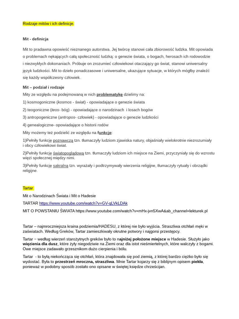 Mitologia Poprawa Sprawdzianu | PDF