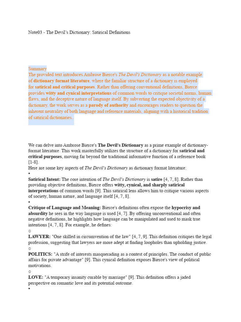 Satirical Insights of The Devil's Dictionary | PDF | Satire