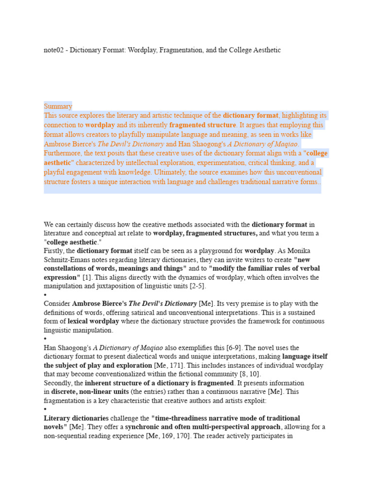 Note02 - Dictionary Format: Wordplay, Fragmentation, and The College ...