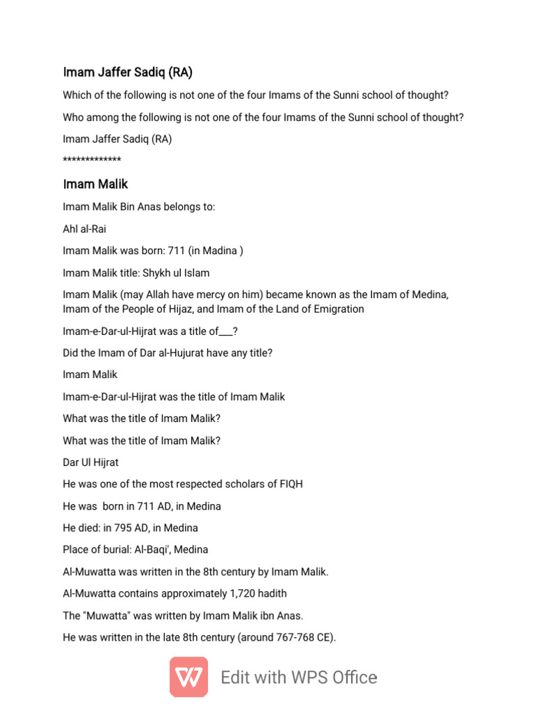 Famous Imams Islamic Study | PDF | Hadith | Sufism