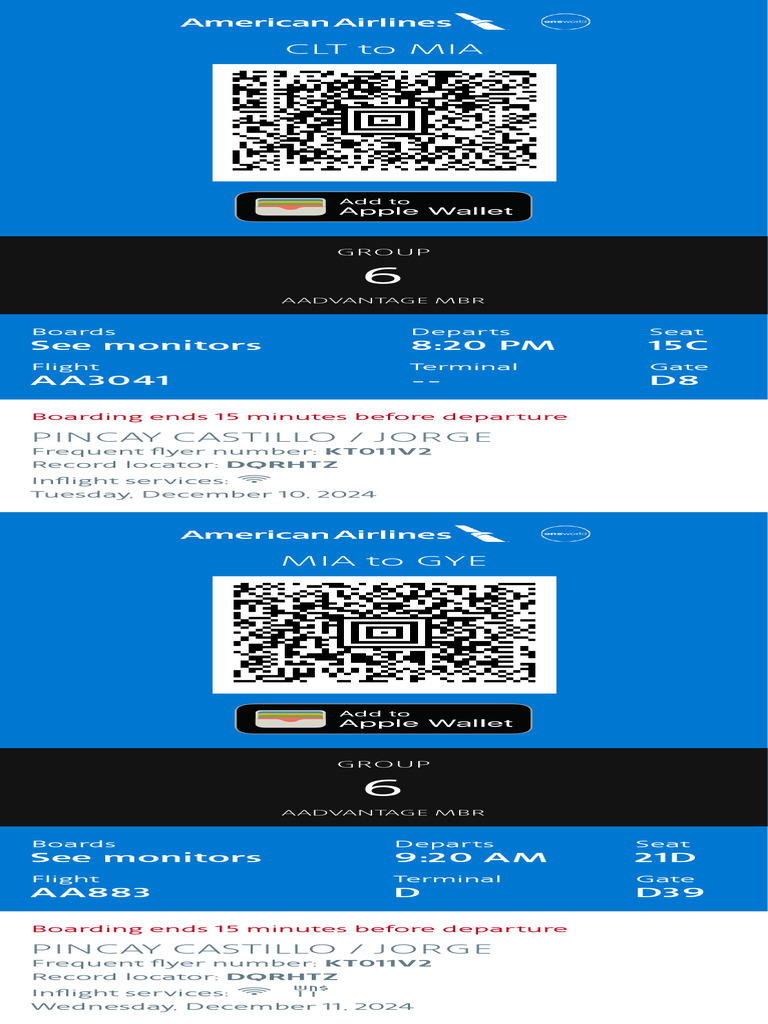 Mobile Boarding Pass - American Airlines | PDF