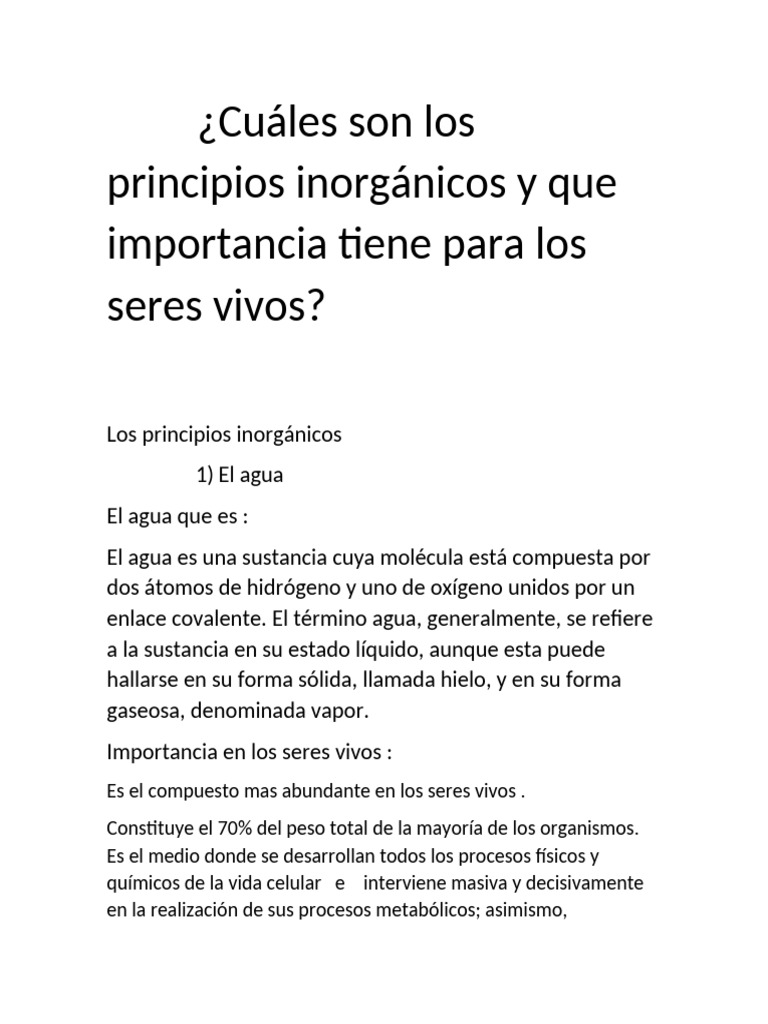 Cuáles Son Los Principios Inorgánicos y Que Importancia Tiene para Los ...