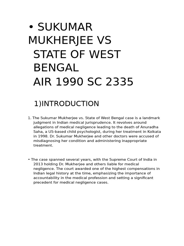 Sukumar Mukharjee Vs State of West Bengal Air 1990 SC | PDF ...