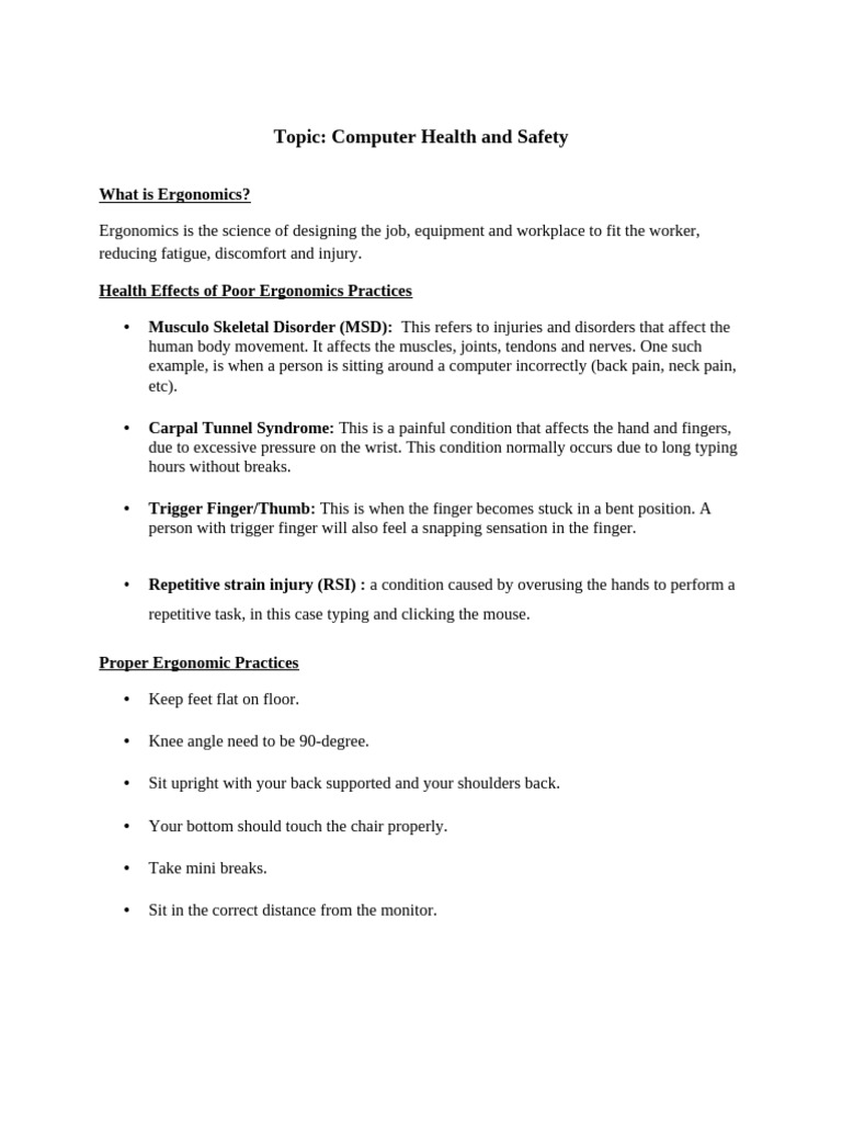 EDPM Computer Health and Safety | PDF