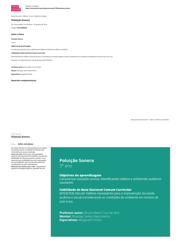 Plano de Aula Cie3 03me02pdf | PDF | Tempo | Som