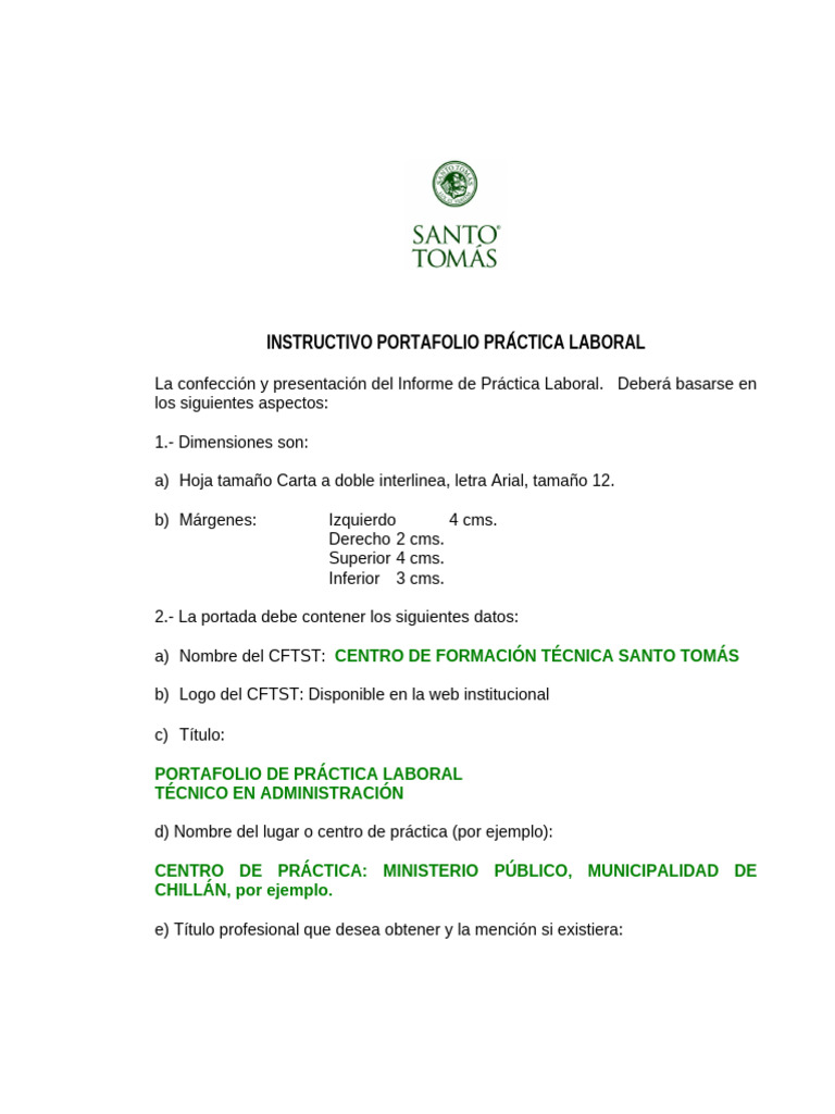 Instructivo Portafolio Praìctica CFT | PDF