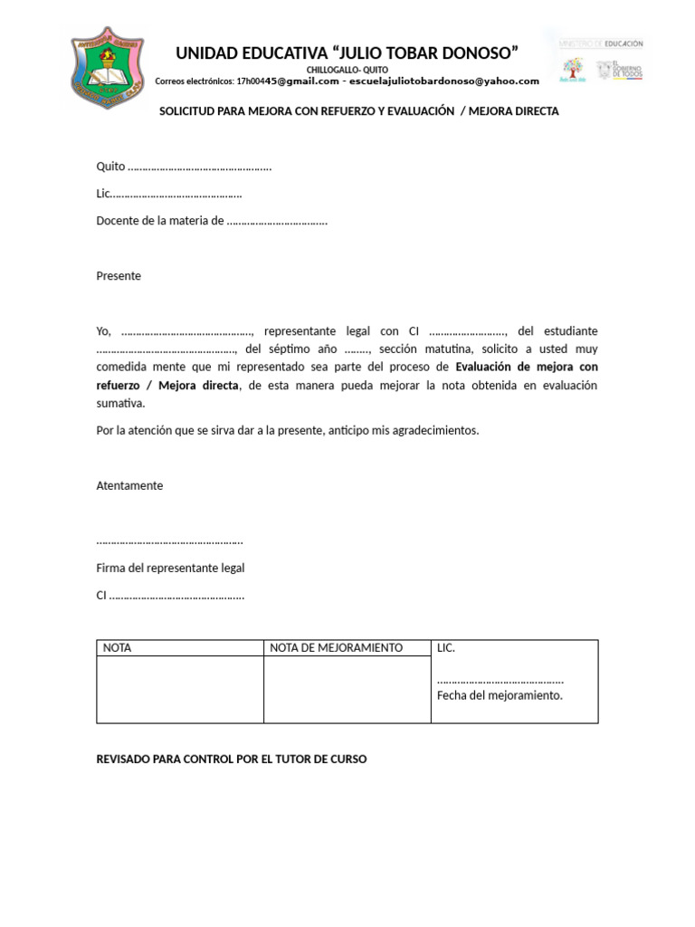 Solicitud de Mejora Académica Escolar | PDF