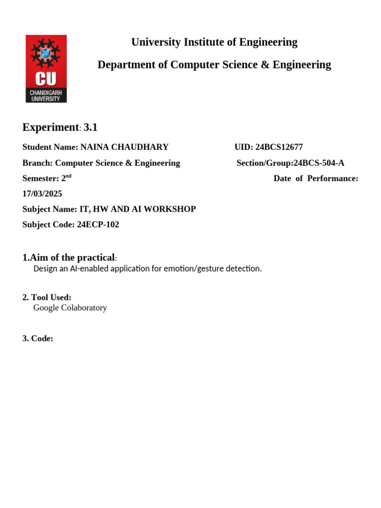 University Institute of Engineering Department of Computer Science & Engineering | PDF