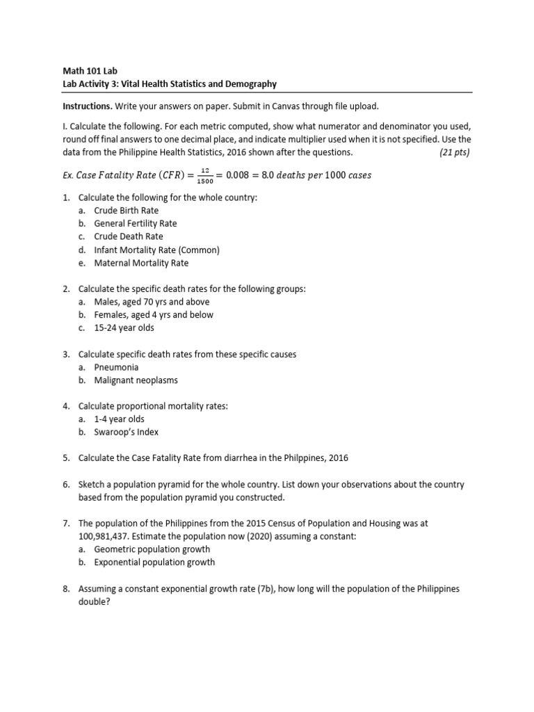 Lab Activity 3 - Vital Health Statistics and Demography | PDF ...