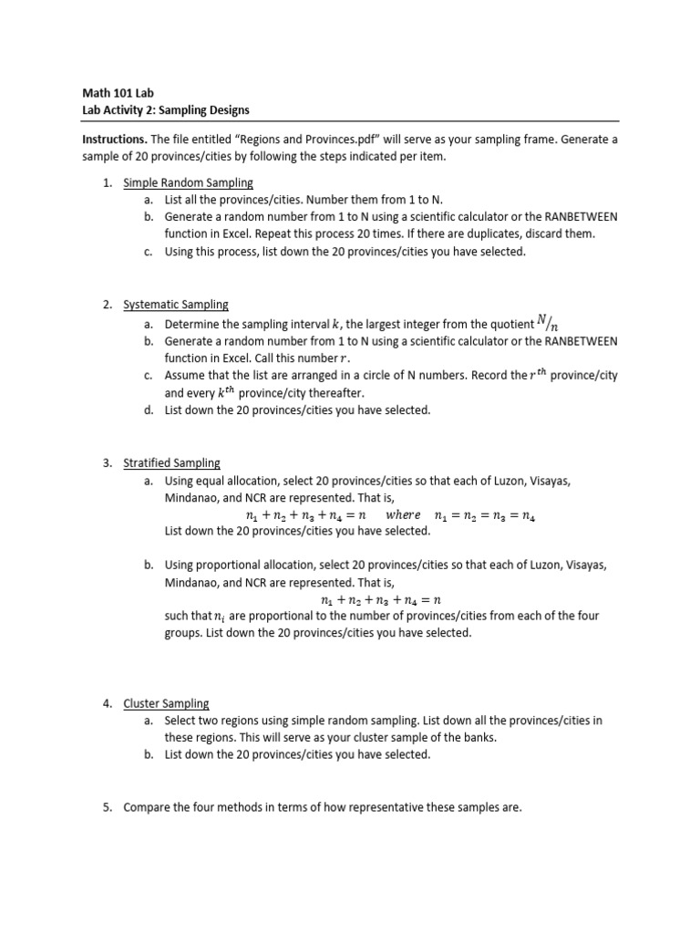 Lab Activity 2 - Sampling Designs | PDF