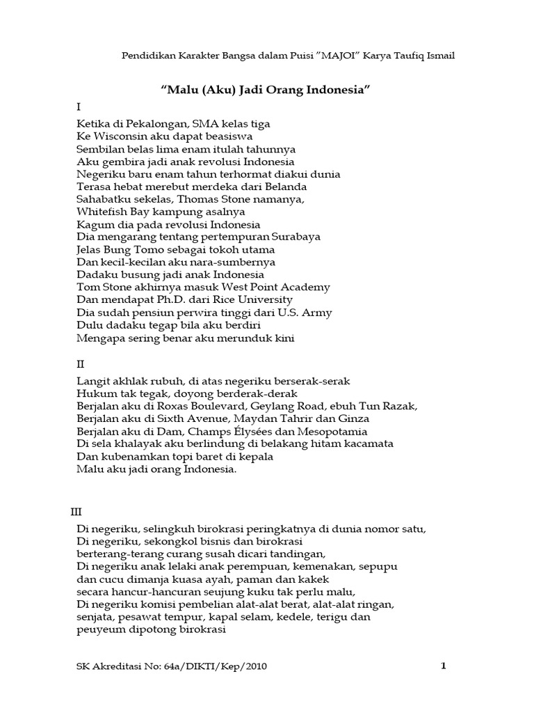 Malu Jadi Orang Indonesia dalam Puisi | PDF