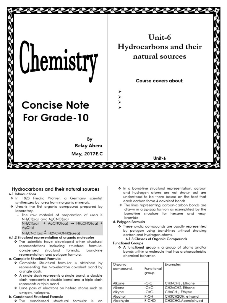 Grade-10 unit-6 chem notes | PDF | Alkene | Alkane
